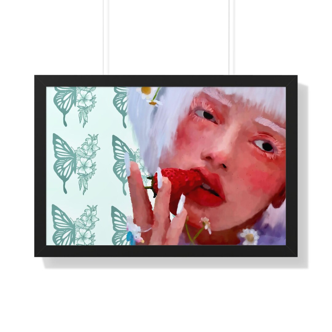 Strawberry Dream, Surreal Butterfly Art Print, Framed Horizontal Poster ...