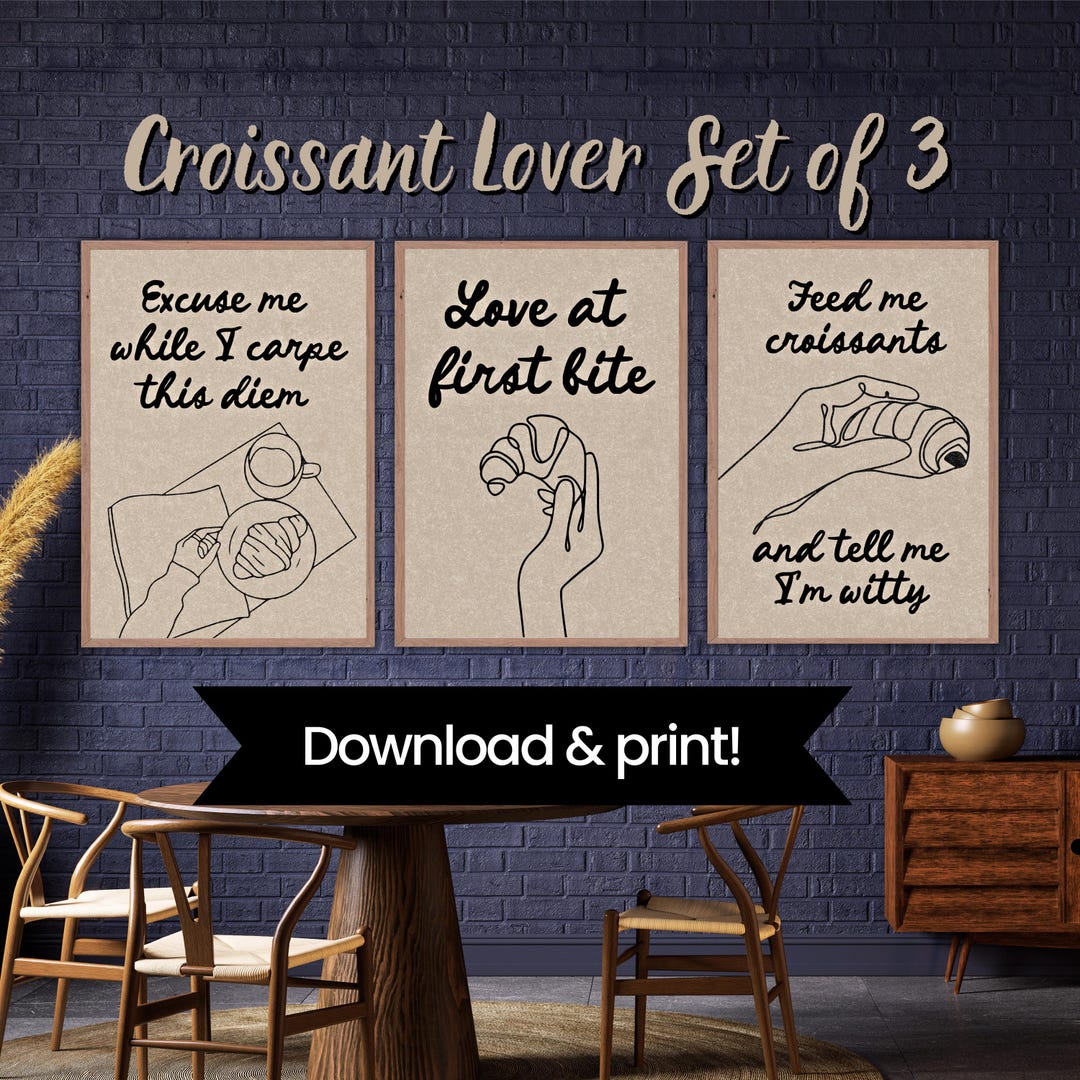 Witty Croissant Posters Digital Download Set of 3, Minimalist ...