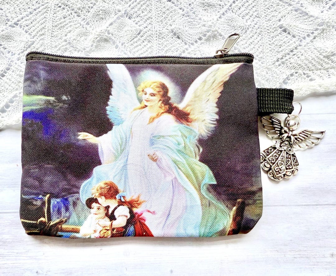 Guardian Angel With Children Rosary Pouch, Catholic Purse, Zipper ...
