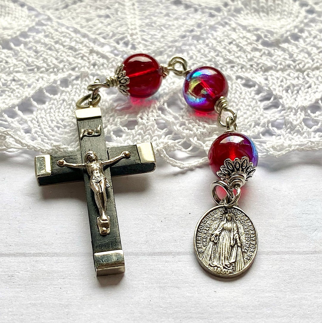 Three Hail Mary Chaplet, Vintage Miraculous Medal and Cross, Catholic ...