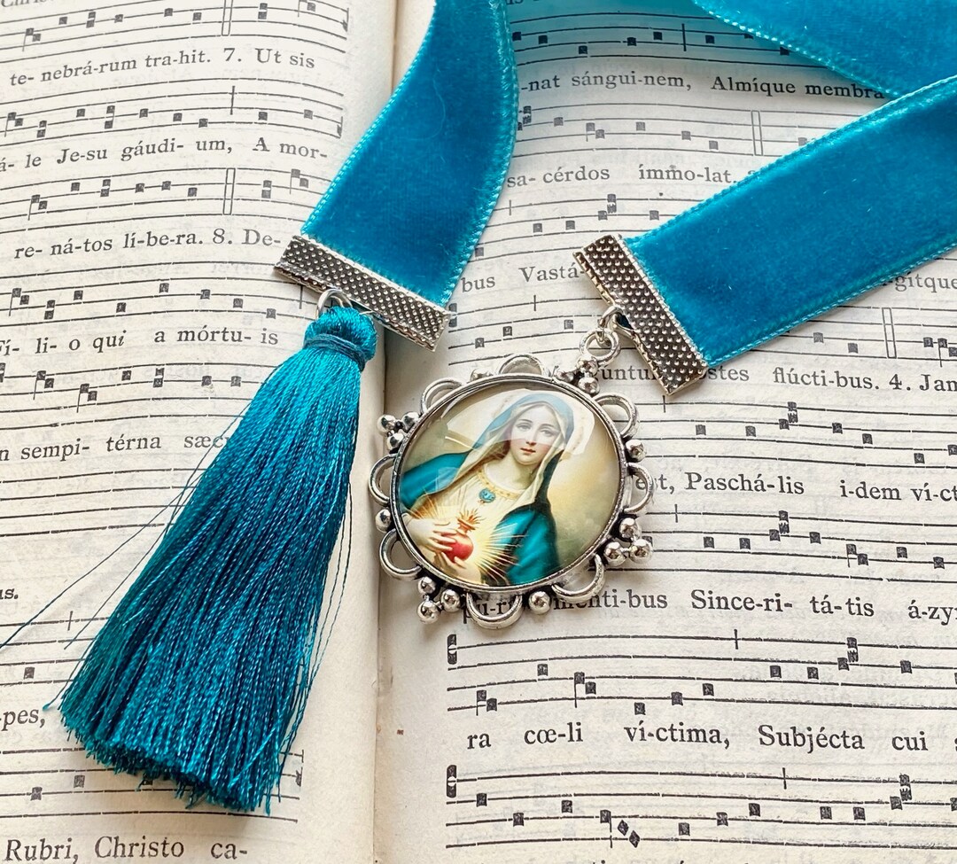 Catholic Bookmark Immaculate Heart, Blue Velvet Ribbon, Catholic Gift ...