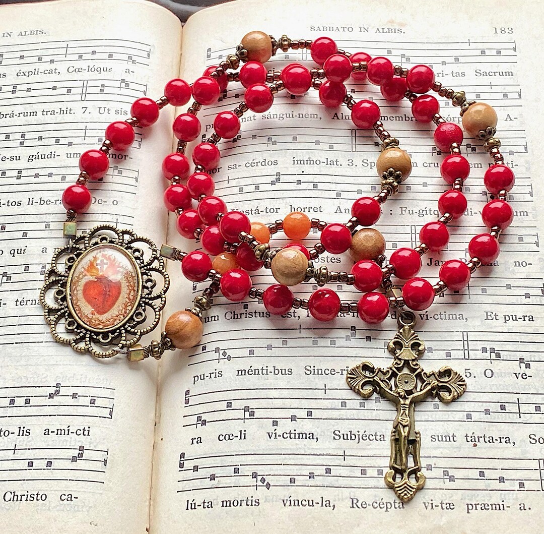 Sacred Heart of Jesus Rosary, Large Beads Traditional Catholic Rosary ...