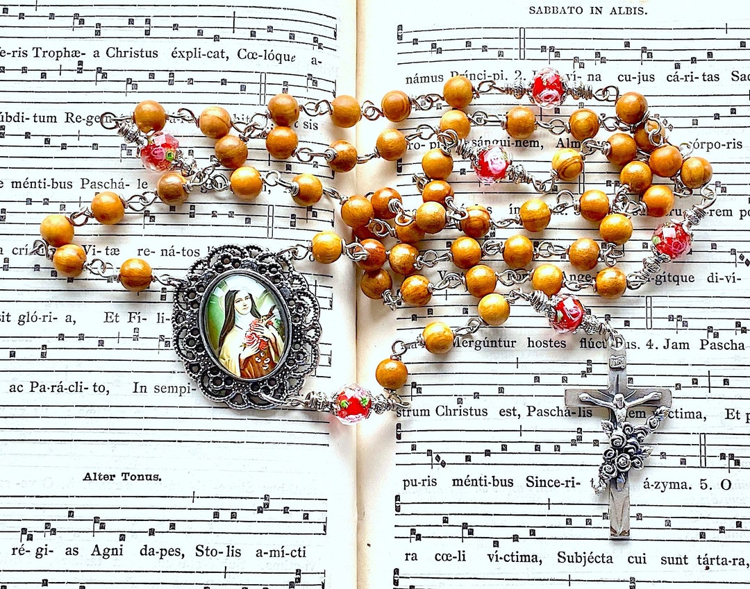 Rosary Saint Therese of Lisieux, Wire Wrapped Holy Land Olive Wood ...