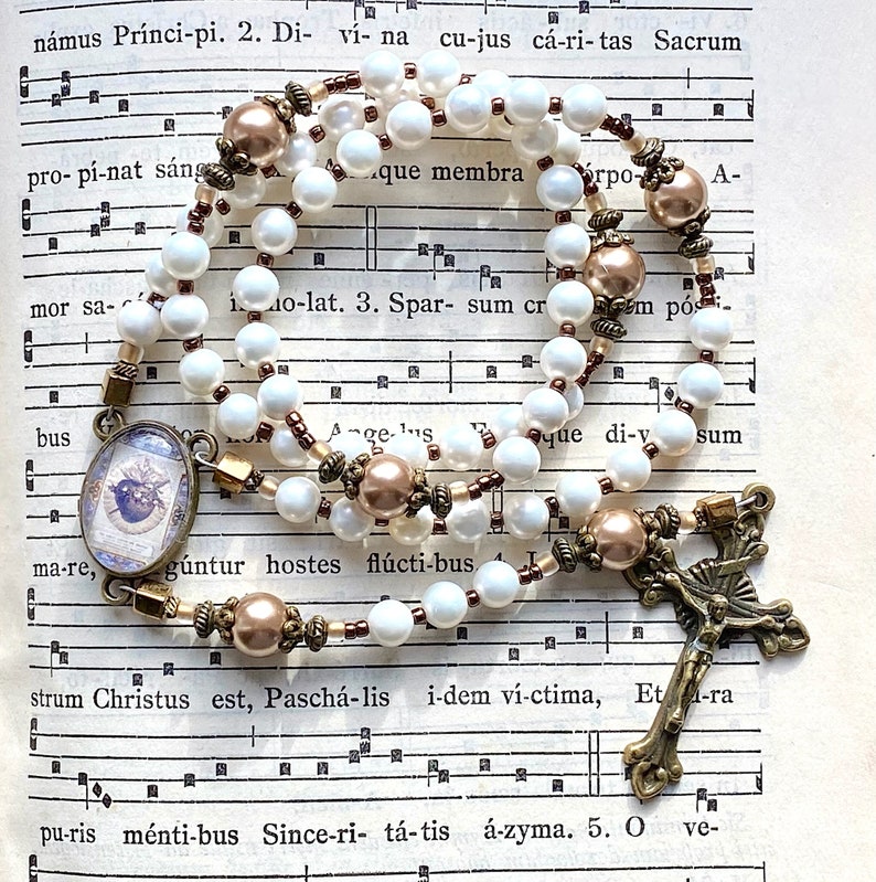 Rosary Immaculate Heart of Mary, Antiqued Brass Catholic Prayer Beads ...