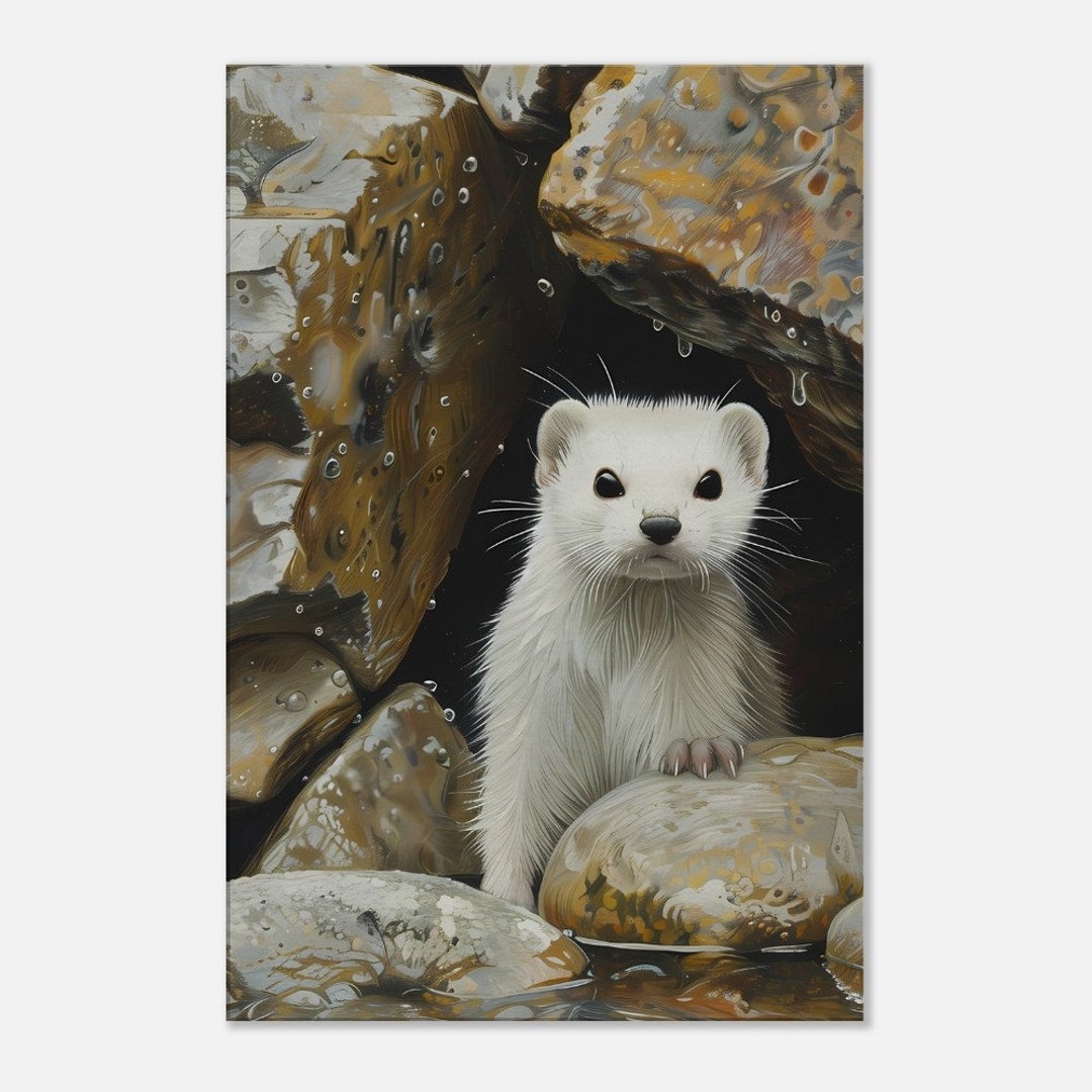 Stoat in the Rocks Oil Painting Wall Art Print on Canvas Vintage Oil ...