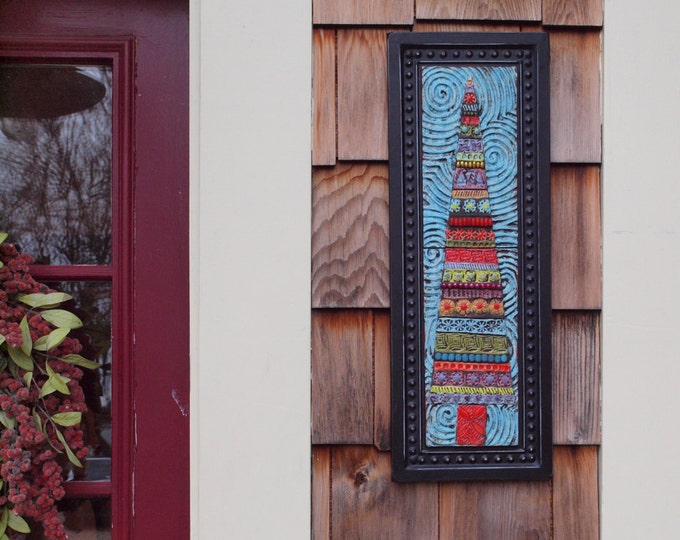 Whimsical Handmade Stoneware Tile Christmas Tree Wall Art in Metal ...