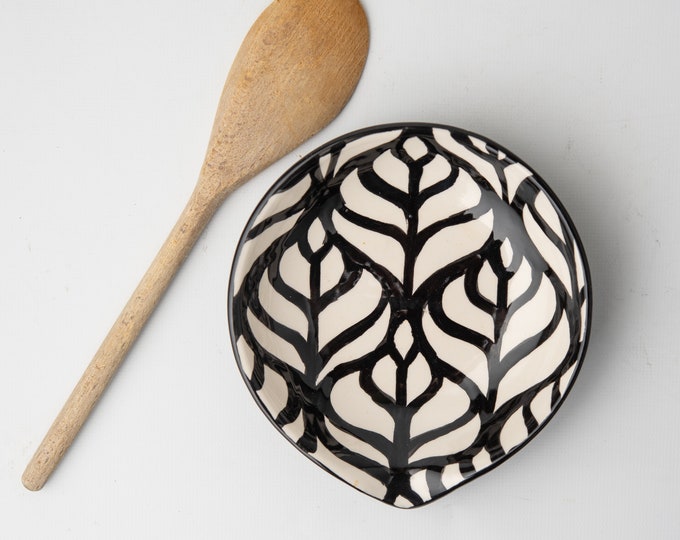 Black & White (bisque White) Spoon Rest Ceramic - Arabesque Pottery ...