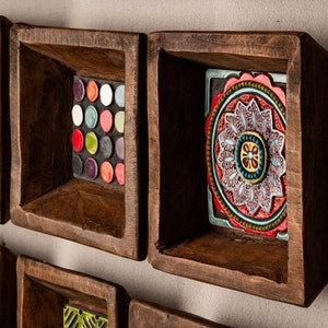 Gallery Wall Sculpture Set of 9 Handmade Tiles Framed, Ceramic Wall ...