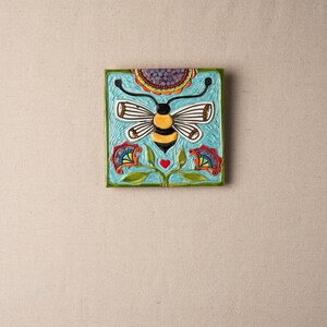 Honey Bee Mounted Handmade Tile Ceramic and Mosaic Wall Art, 8 Inch ...