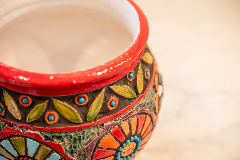 Utensil Holder - Handcarved Stoneware Ceramic and Mosaic Vase - Suzani ...