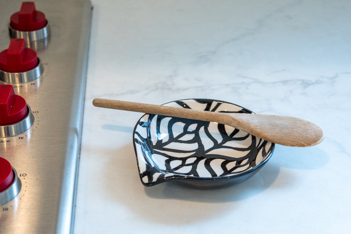 Black & White bisque white Spoon Rest Ceramic Arabesque | Etsy