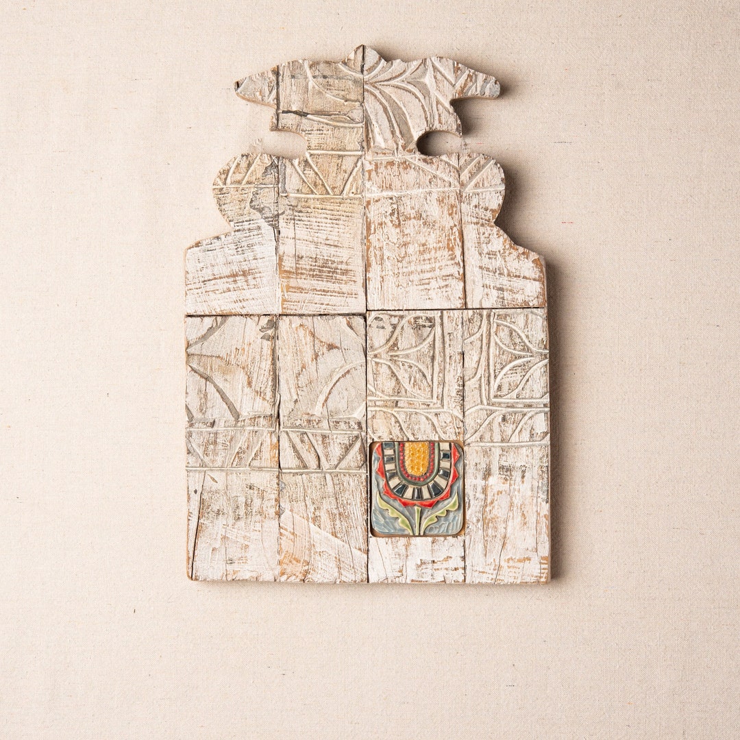 Handmade Ceramic Tile Framed by Repurposed Vintage Indian Door Crest - Etsy