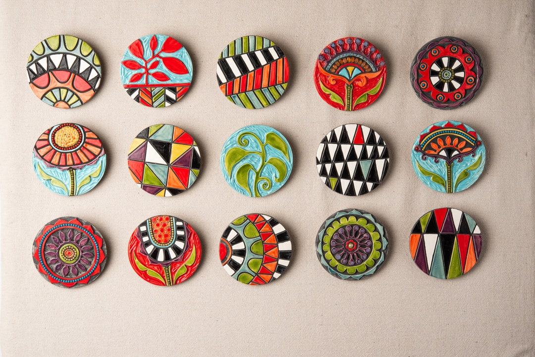 Round Wall Art Tiles (one - Choose From 15 Patterns) Mounted Tile Wall ...