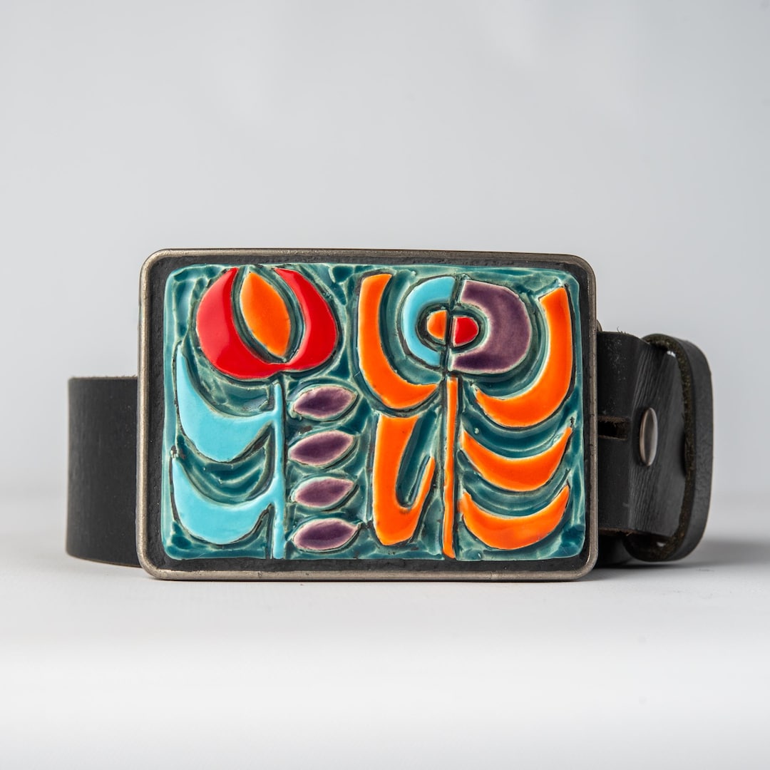Flower Belt Buckle: Handmade Ceramic Tile - Happy Blossoms - Etsy