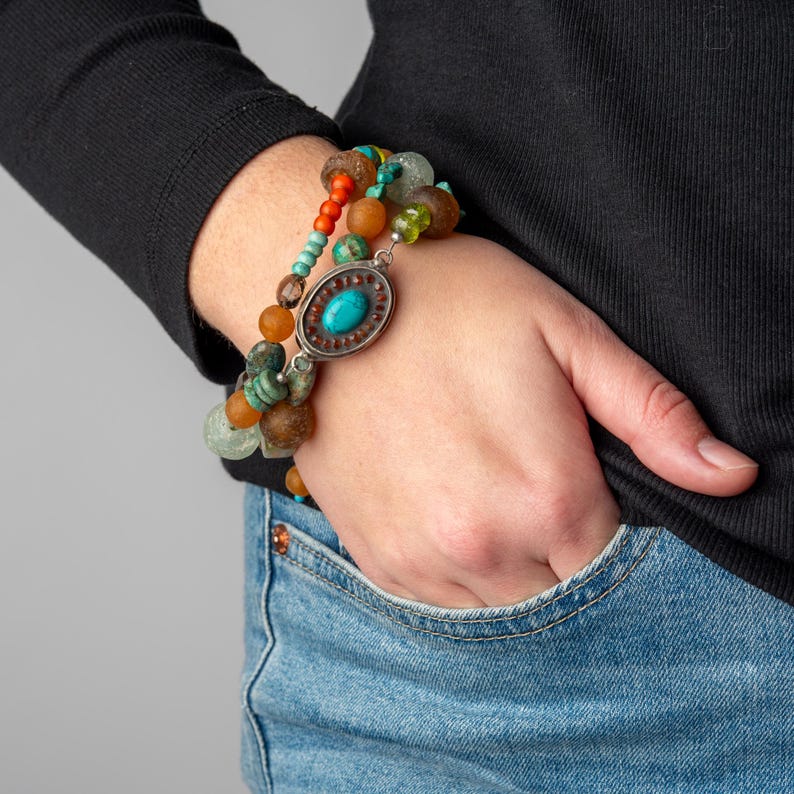 Colorful Adjustable Bracelet With Turquoise Mosaic Pendant - MADE to ...