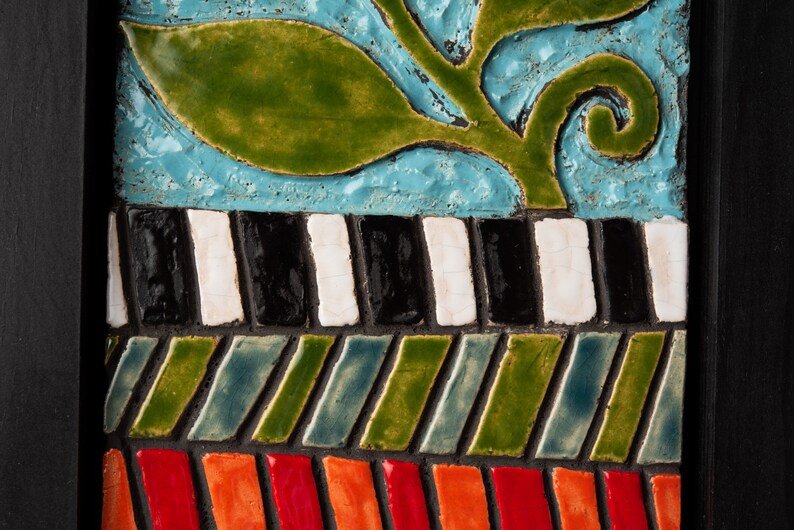 Mosaic Tile Wall Art, Global Folk Patchwork, Semiprecious Stones, Black ...