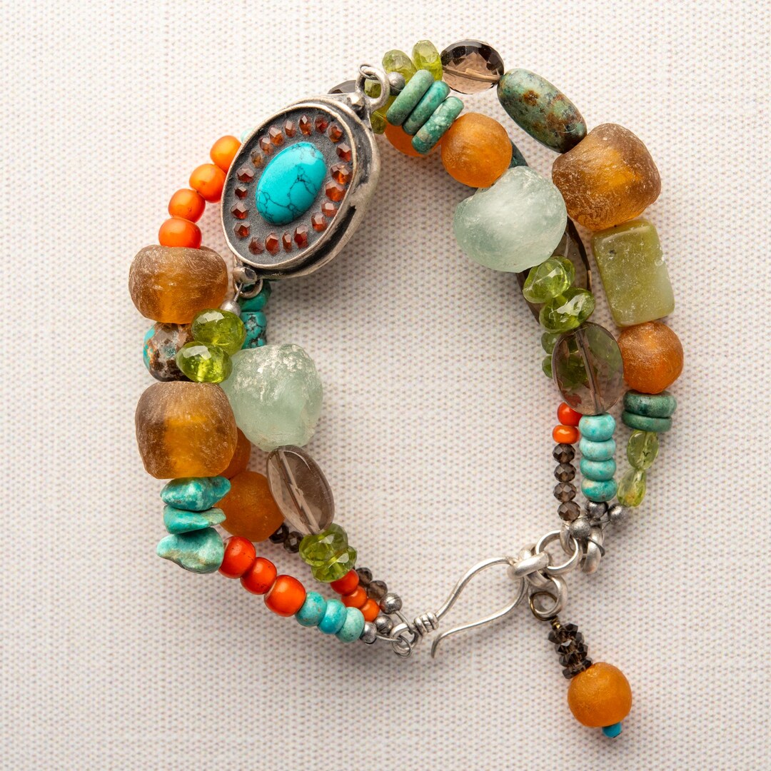 Colorful Adjustable Bracelet With Turquoise Mosaic Pendant - MADE to ...