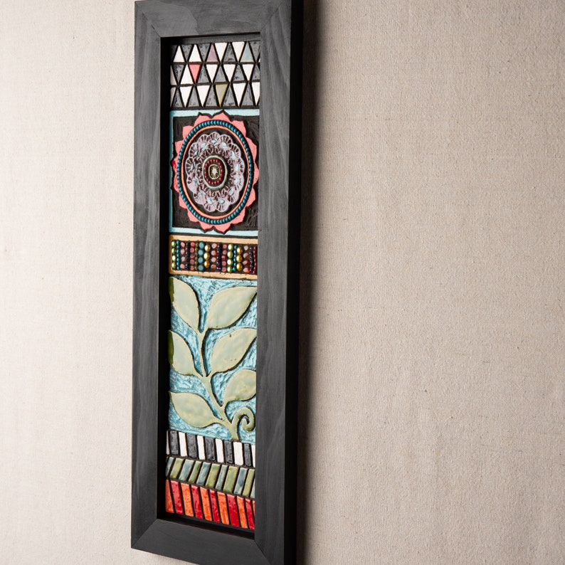 Mosaic Tile Wall Art, Global Folk Patchwork, Semiprecious Stones, Black ...