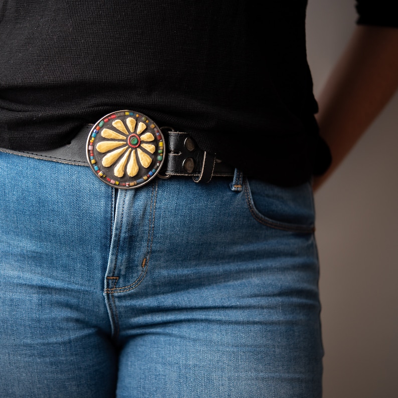 Daisy Belt Buckle Round Ceramic and Turquoise Belt Buckle - Etsy