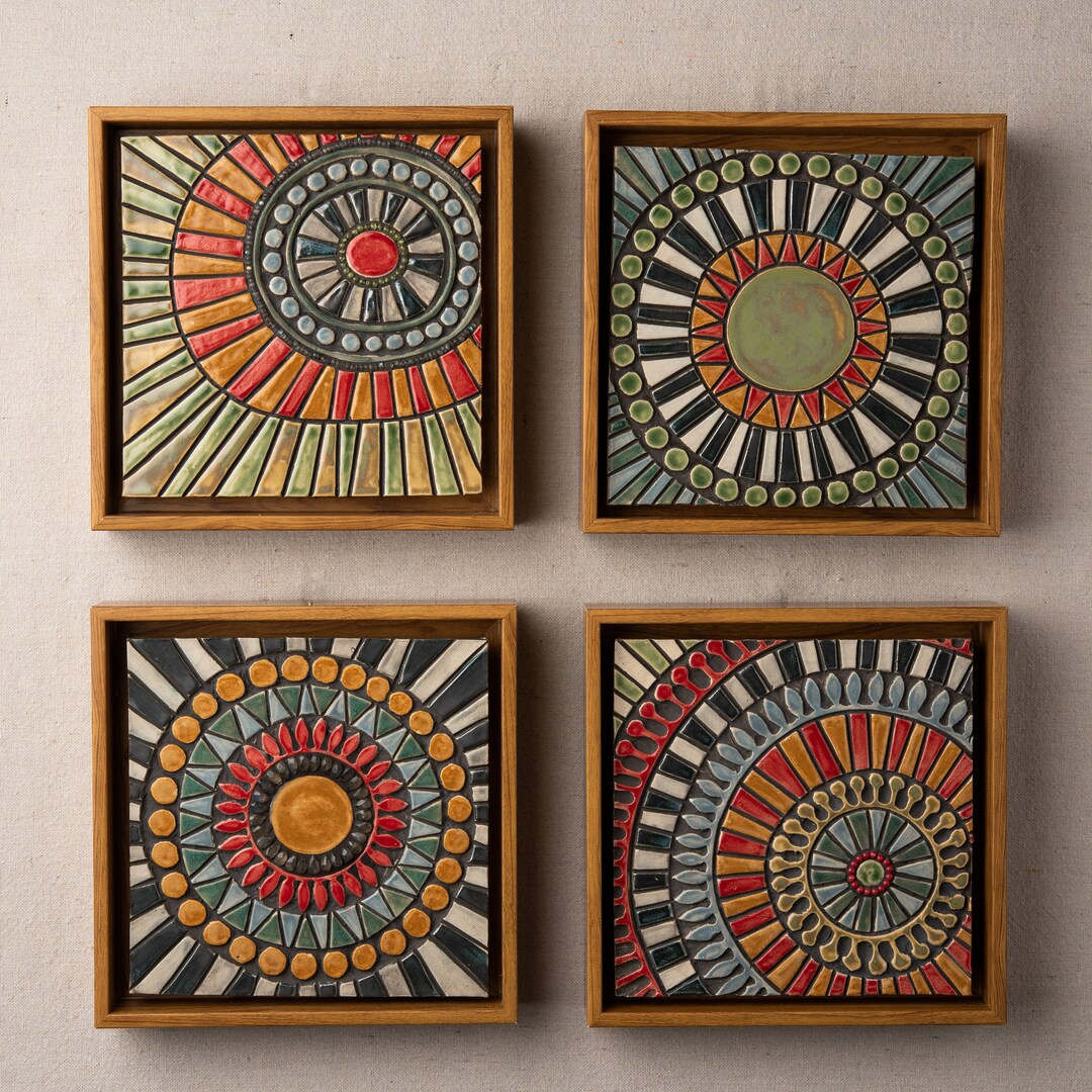 Ceramic Wall Sculpture (one - Choose From Four) Handmade Tiles Framed ...