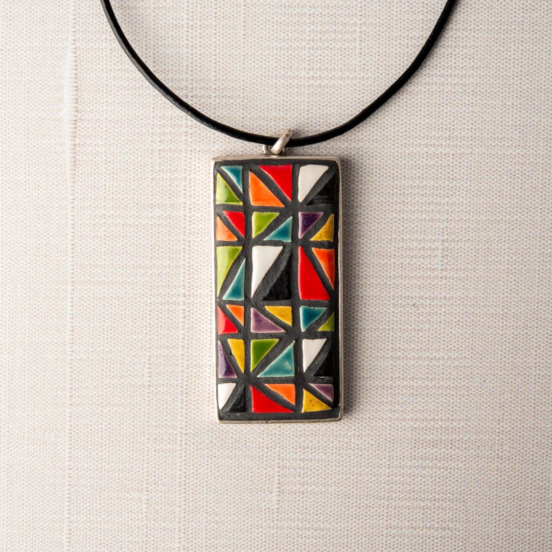 Mod Geo Ceramic Tile Pendant Necklace - Handmade Colorful Jewelry (MADE ...