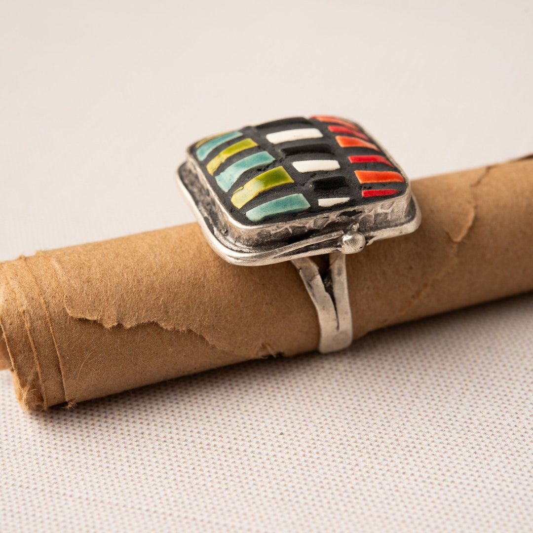 Adjustable Ceramic Statement Ring for Women - MADE to ORDER - Geo - Etsy