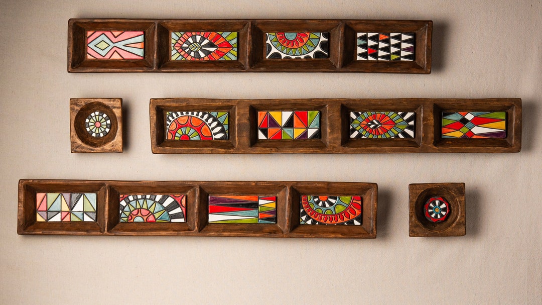 Ceramic Wall Art Set of 5 - Handmade Framed Tiles MADE to ORDER ...