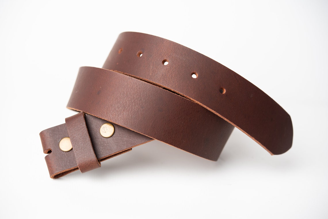 Leather Snap Belt BROWN Leather Belt Strap for Buckle 1.5 | Etsy
