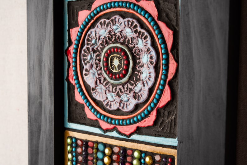 Mosaic Tile Wall Art, Global Folk Patchwork, Semiprecious Stones, Black ...