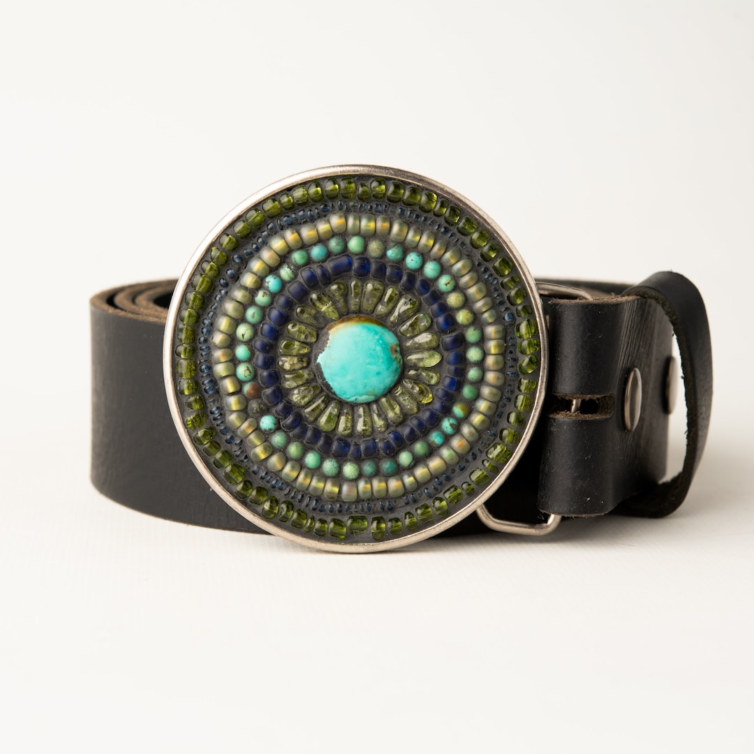 Turquoise Belt Buckle, MADE to ORDER With Optional Leather Belt, Round ...