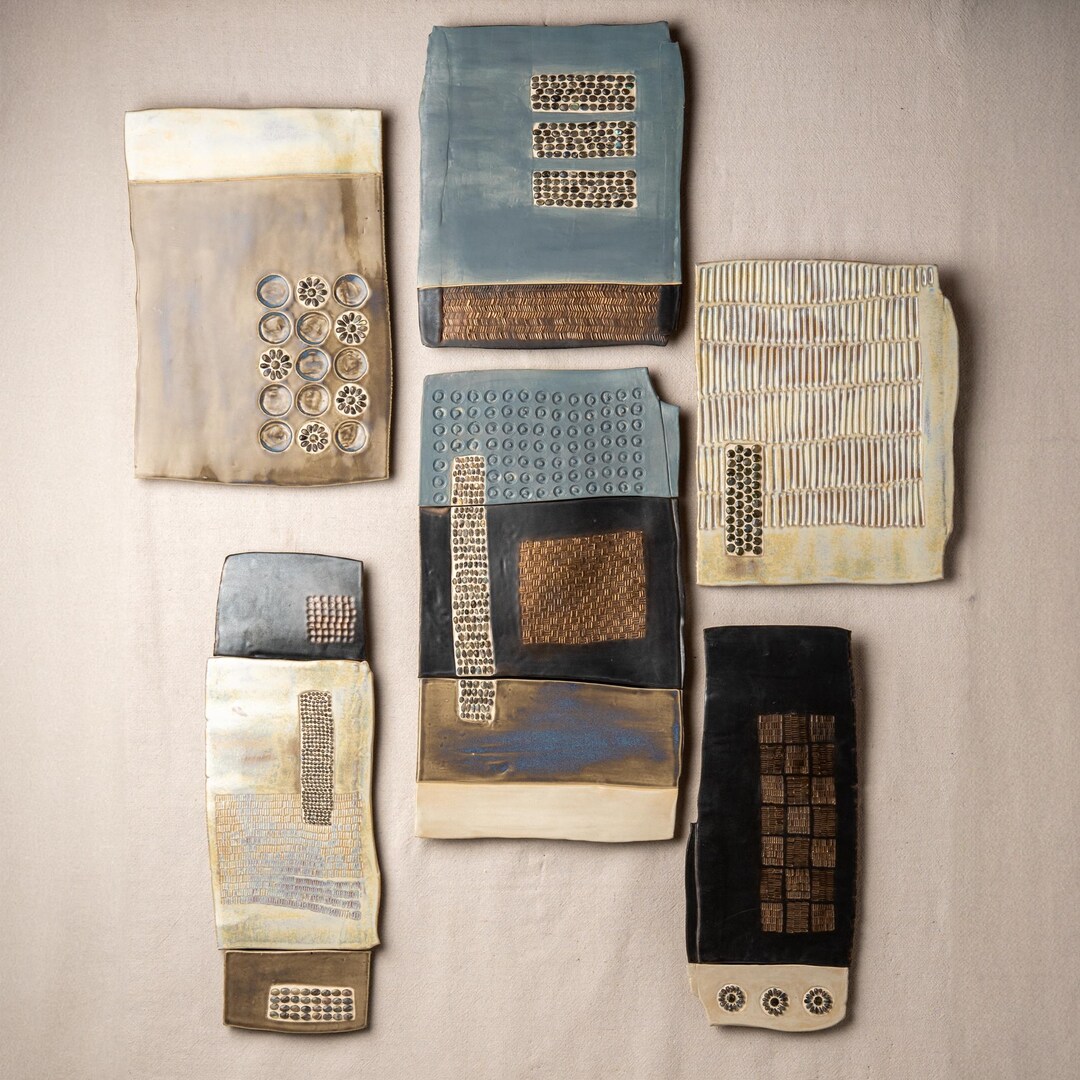 Abstract Ceramic and Mosaic Wall Art Set of 6, Fragmentation - MADE to ...