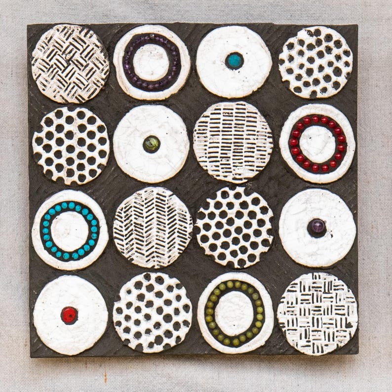 Handmade Ceramic Tile Wall Sculpture – Colorful Patterns, Semiprecious ...