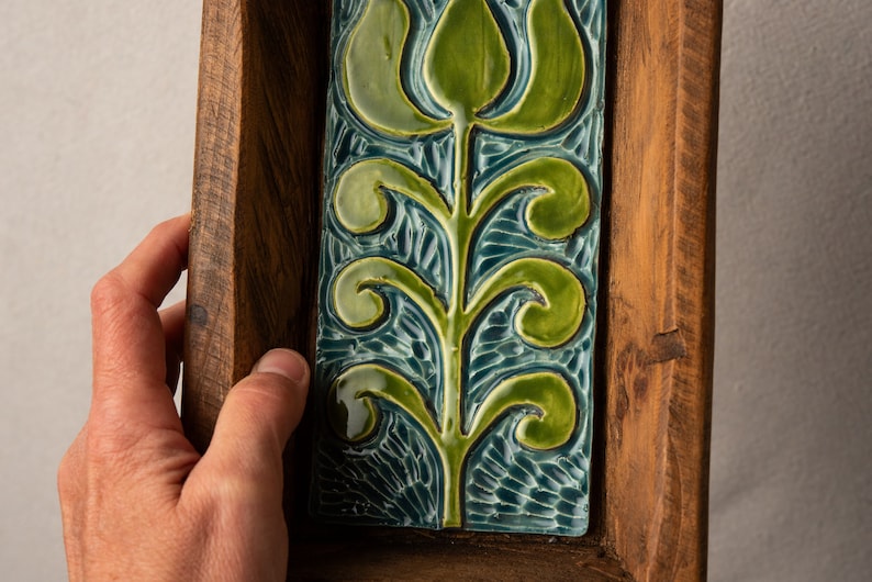 Ceramic Wall Art, Handmade Tiles Framed - Green Lotus - Etsy