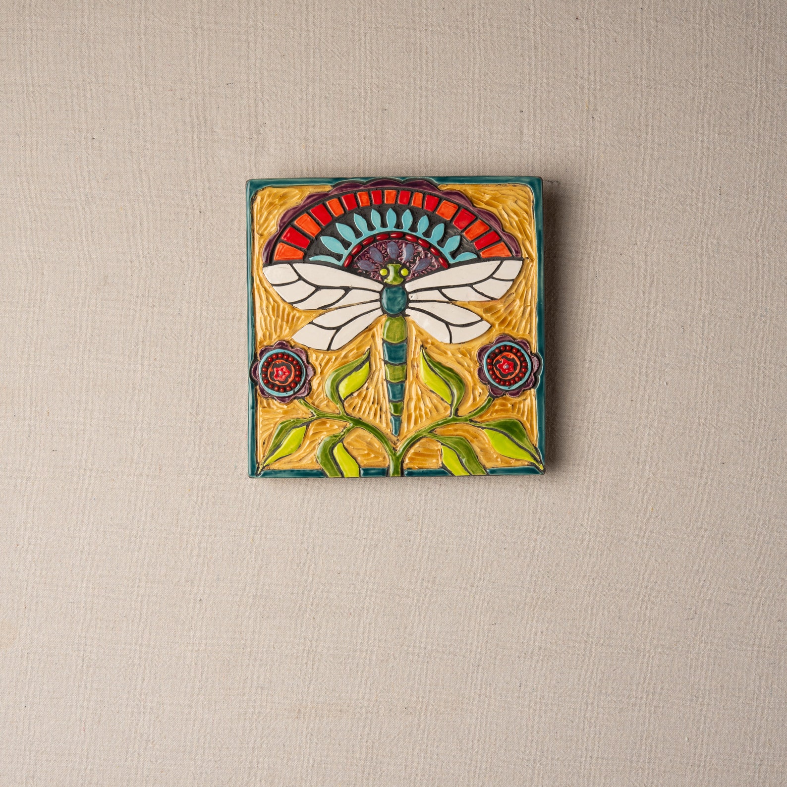 Majestic Dragonfly, Mounted Handmade Tile Ceramic and Mosaic Wall Art ...