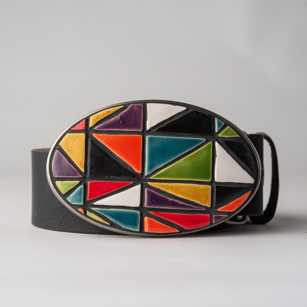 Belt Buckle, Ceramic Oval With Optional Leather Belt, READY to SHIP ...