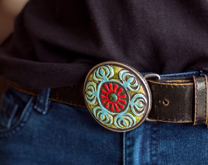 Ceramic and Turquoise Belt Buckle With Optional Leather Belt, READY to ...
