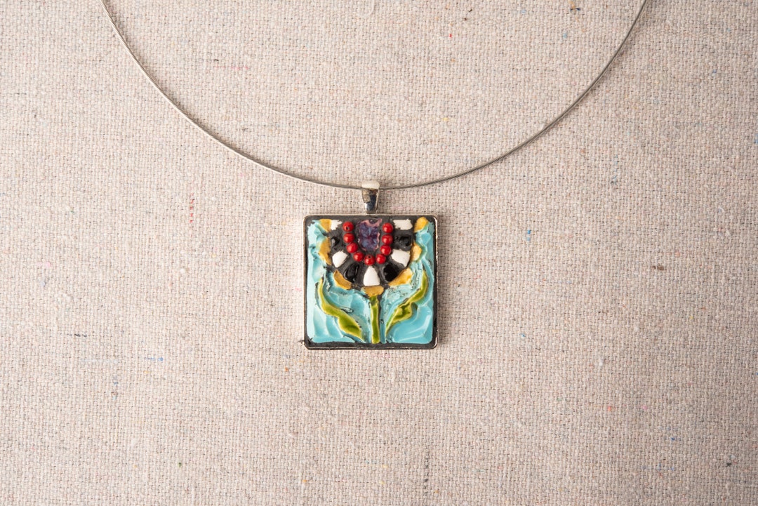 Pendant Necklace for Women, Includes Gift Pouch, Ceramic Tile Necklace ...
