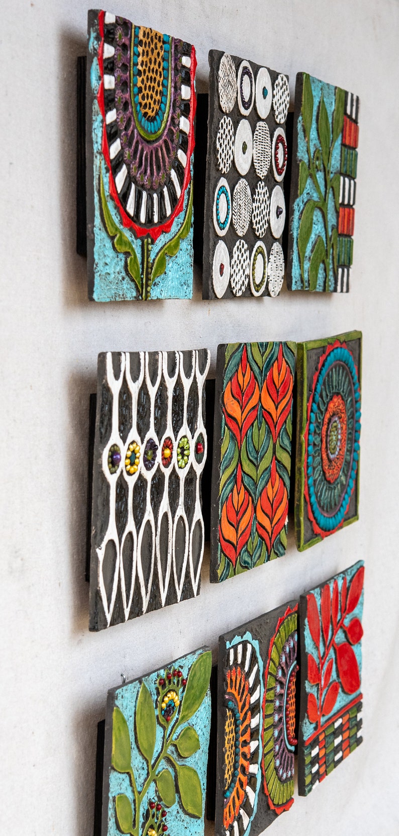 Handmade Ceramic Tile Wall Sculpture – Colorful Patterns, Semiprecious ...