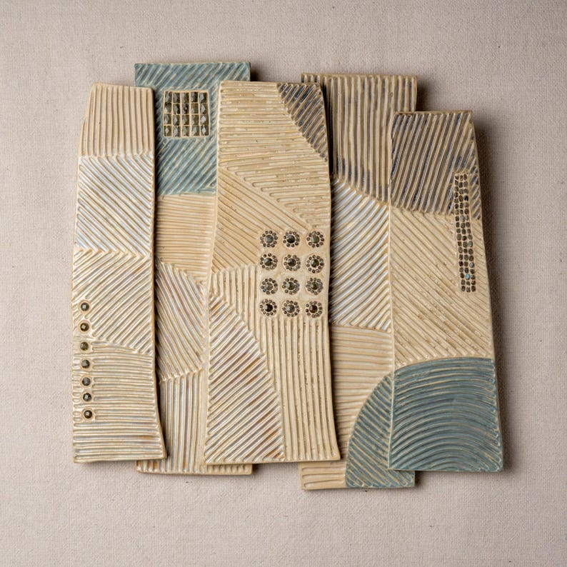 Abstract Ceramic Mosaic Wall Art: Layered Landscape Stoneware (MADE to ...
