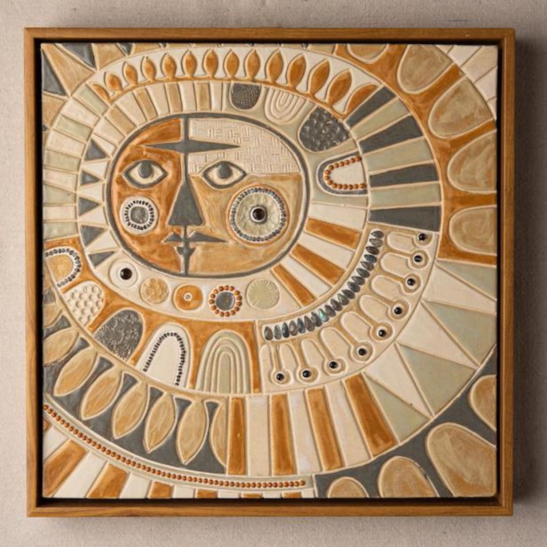 Mayan Sun Ceramic Wall Sculpture (choose From Two), Handmade Tiles Framed, READY to SHIP - Etsy