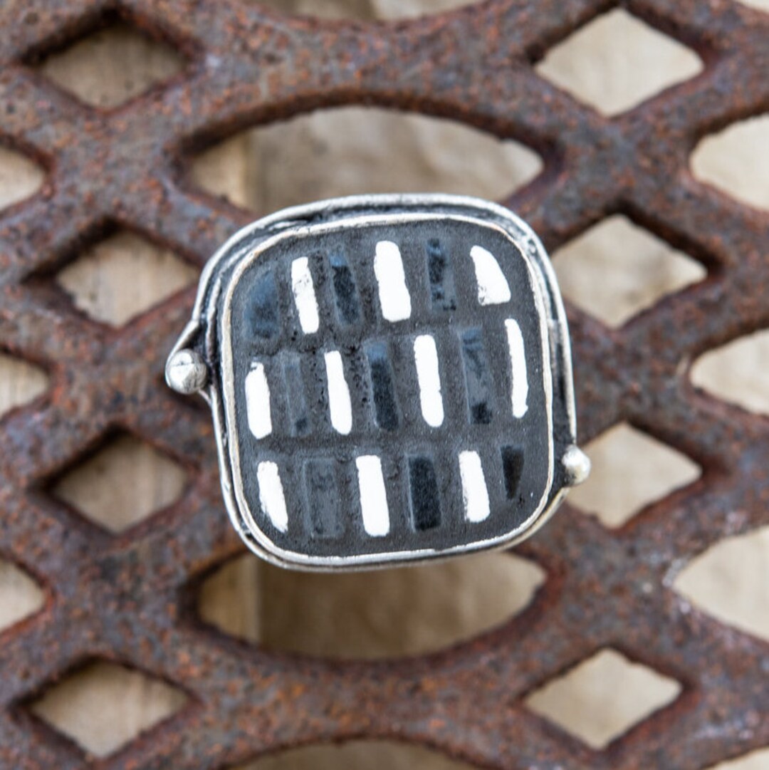 Adjustable Ring Black and White Ceramic Tile Ring Large - Etsy