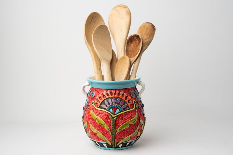 Blossom Queen Hand Carved Kitchen Utensil Holder Stoneware - Etsy