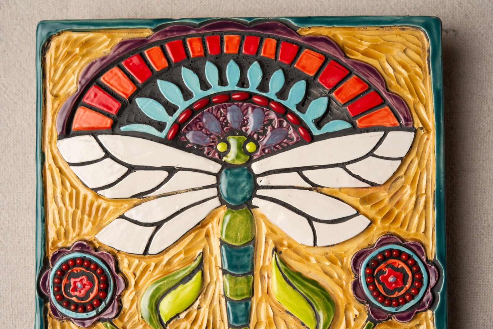 Majestic Dragonfly, Mounted Handmade Tile Ceramic and Mosaic Wall Art ...