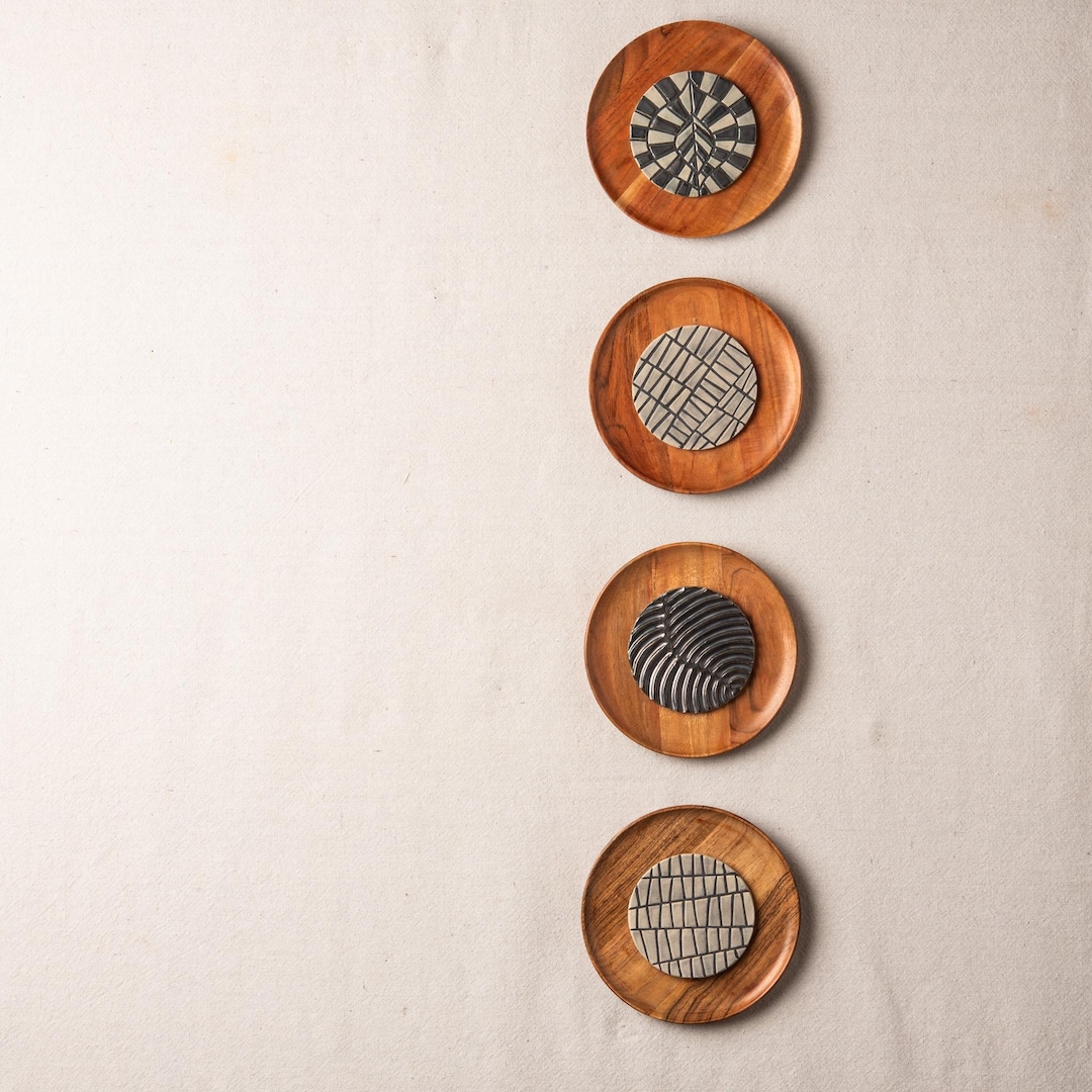 Midcentury Gallery Wall Set of 4 Mid Mod Wall Decor Handmade Ceramic ...