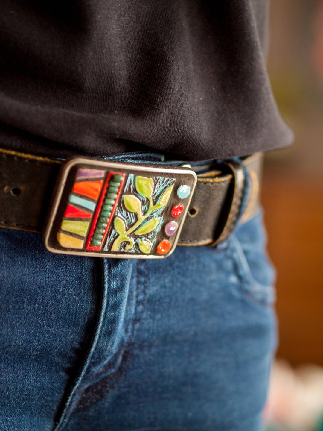 Women's Belt Buckle MADE to ORDER, Turquoise & Handmade Ceramic Tile ...