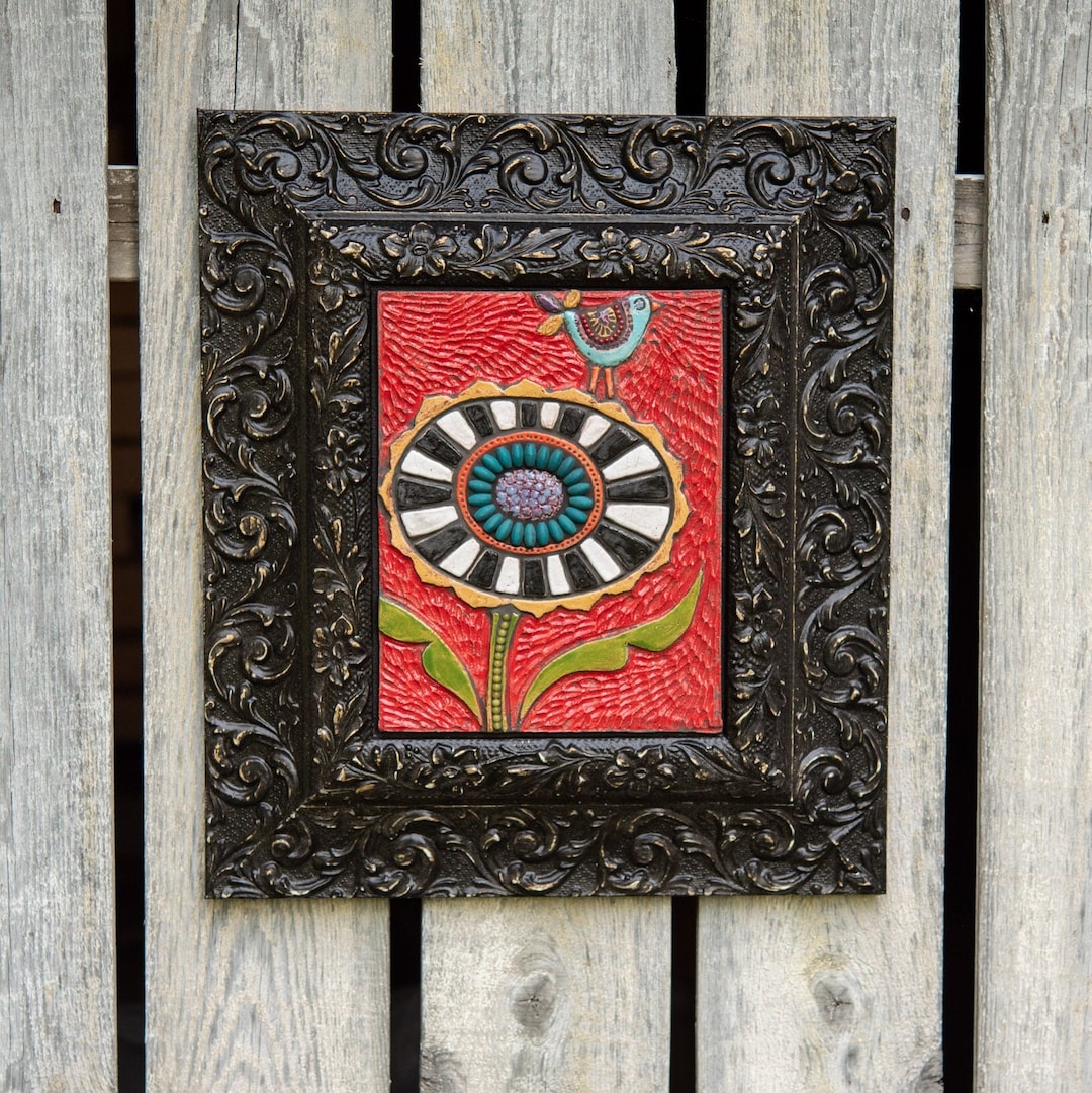 Ceramic Tile Wall Art With Mosaic Touches in Vintage Frame READY to ...