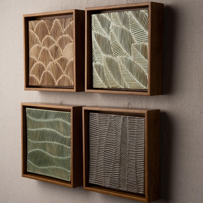 Ceramic Wall Sculpture (one - Choose From Four) Handmade Tiles Framed ...