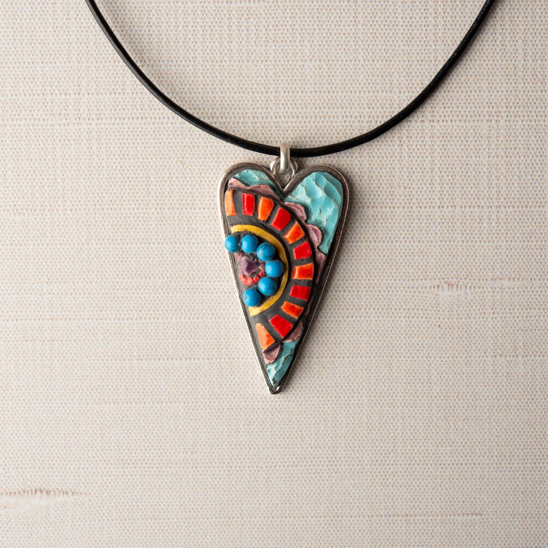 Heart Necklace (choose From 9 Pendant Patterns) in Gift Pouch, Ceramic ...