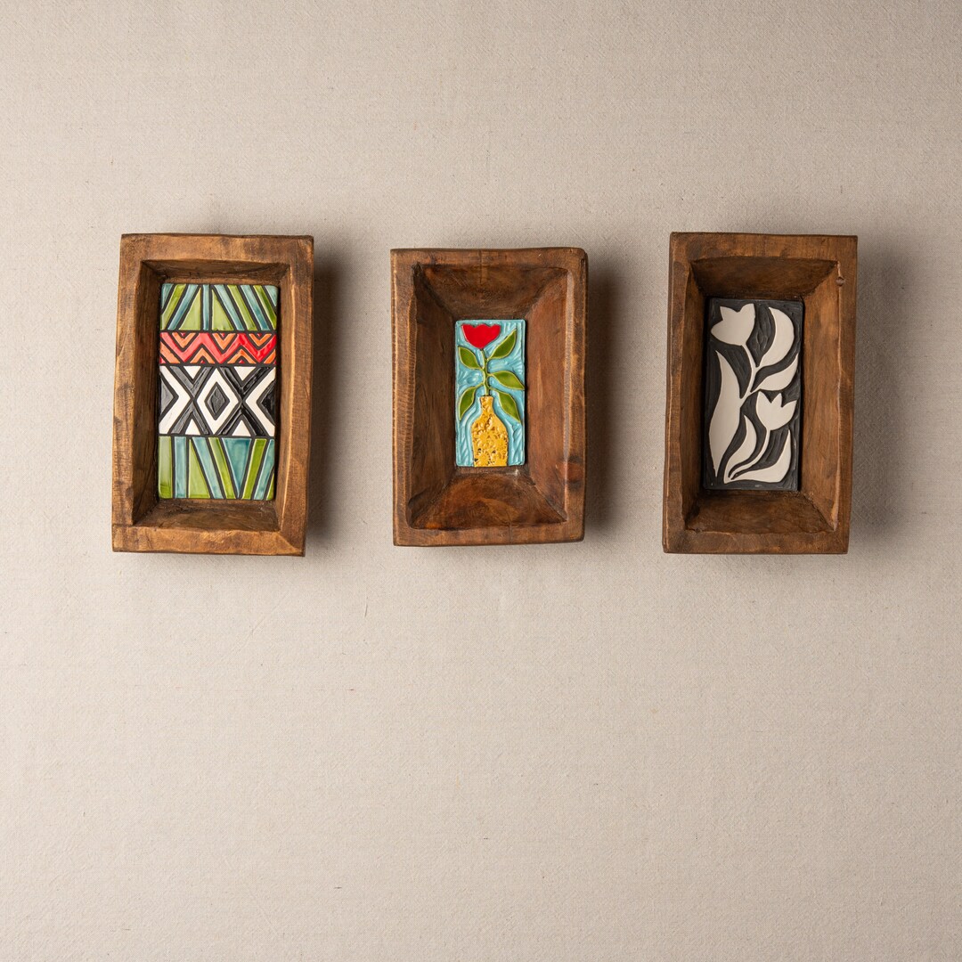 Ceramic Wall Sculpture (one - Choose From Three) Handmade Tiles Framed ...