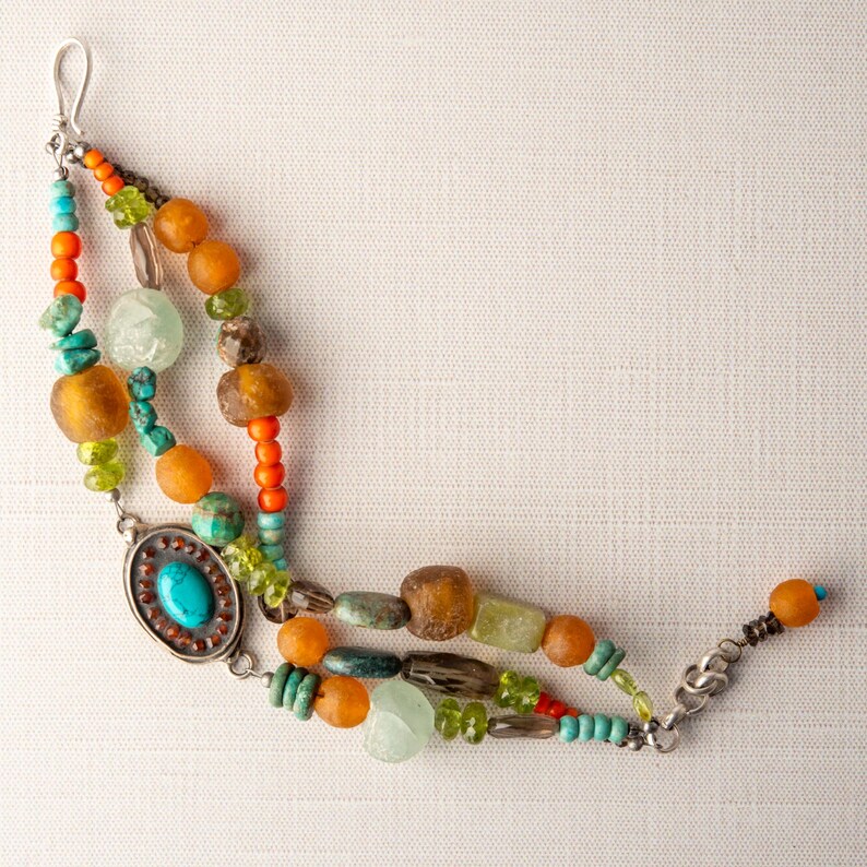 Colorful Adjustable Bracelet With Turquoise Mosaic Pendant - MADE to ...